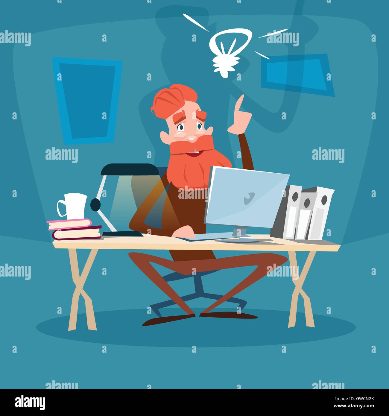 Senior Bearded Man Using Computer, Elder Businessman With New Idea ...