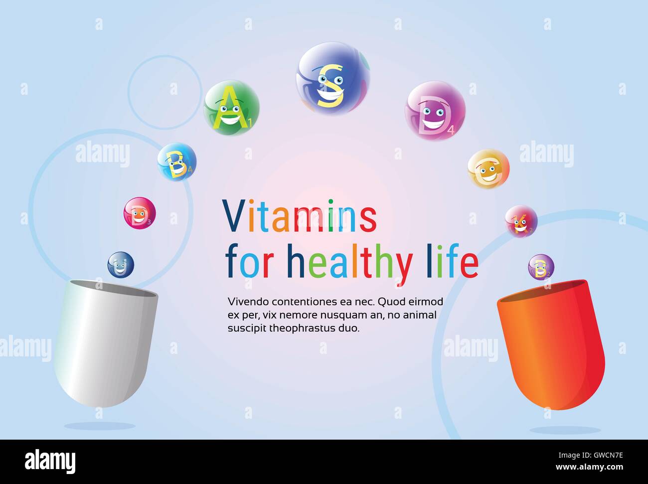 Capsule With Vitamins Nutrient Minerals Colorful Banner Healthy Life ...