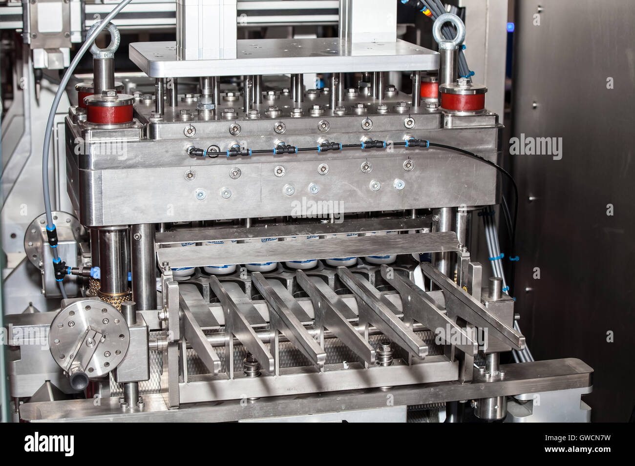 Packaging milk bottles line Stock Photo - Alamy