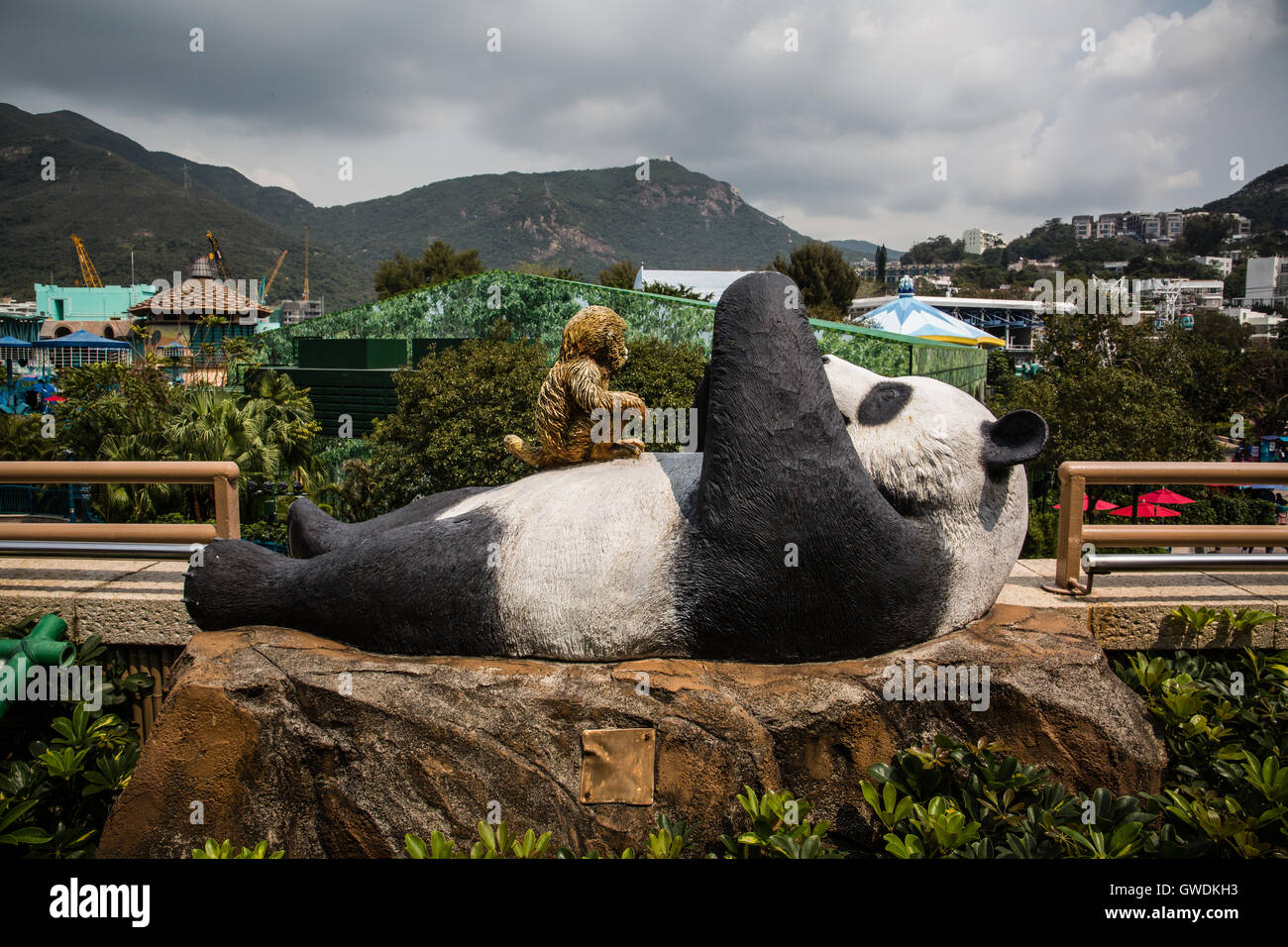 Panda and monkey statue at Hong Kong Ocean Park Stock Photo - Alamy