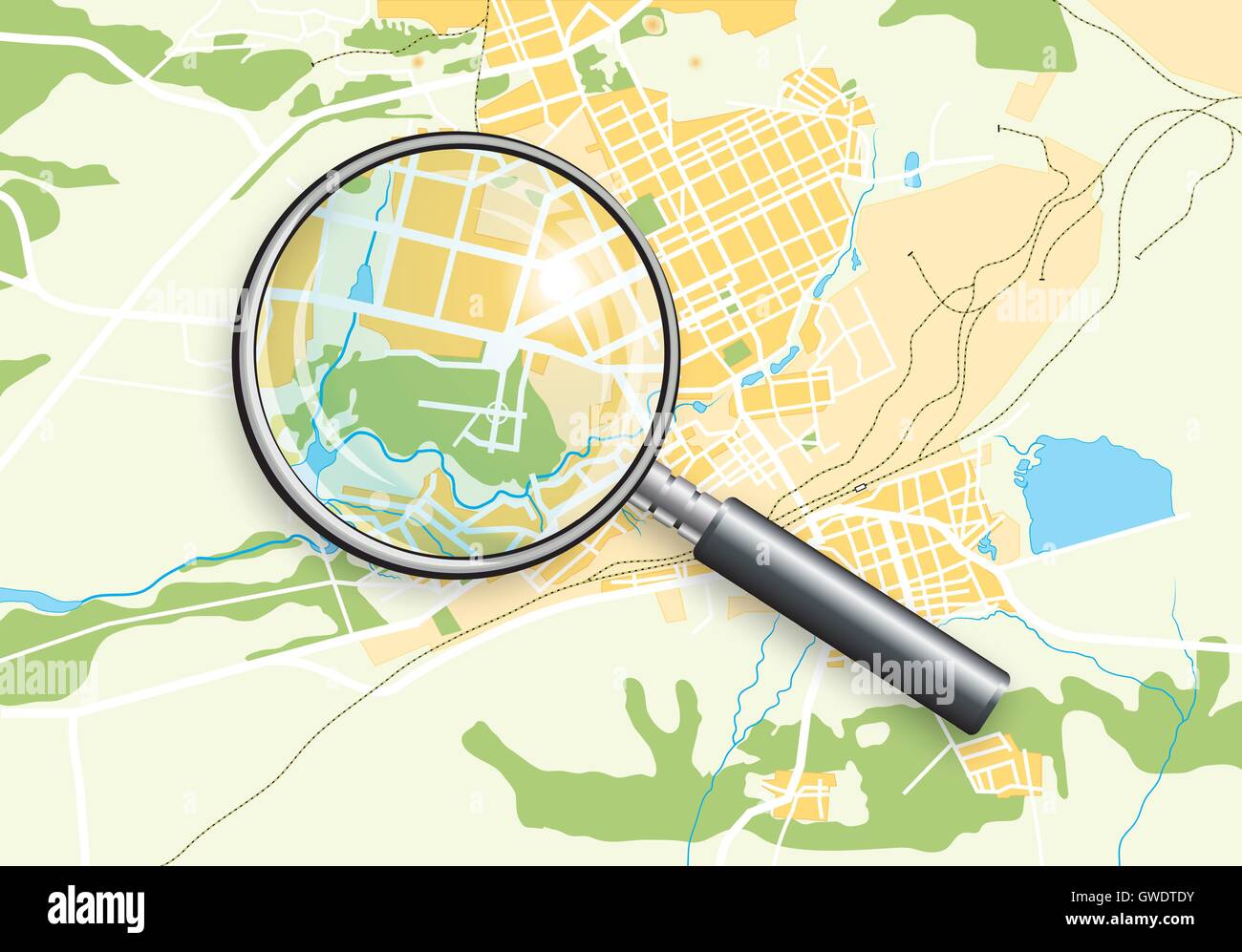 City Geo Map and Magnifying Glass Lens II Stock Vector Image & Art - Alamy