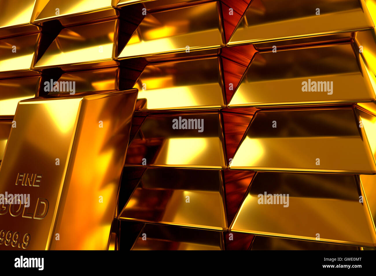closeup of stacks of gold bars, 3d rendering Stock Photo - Alamy