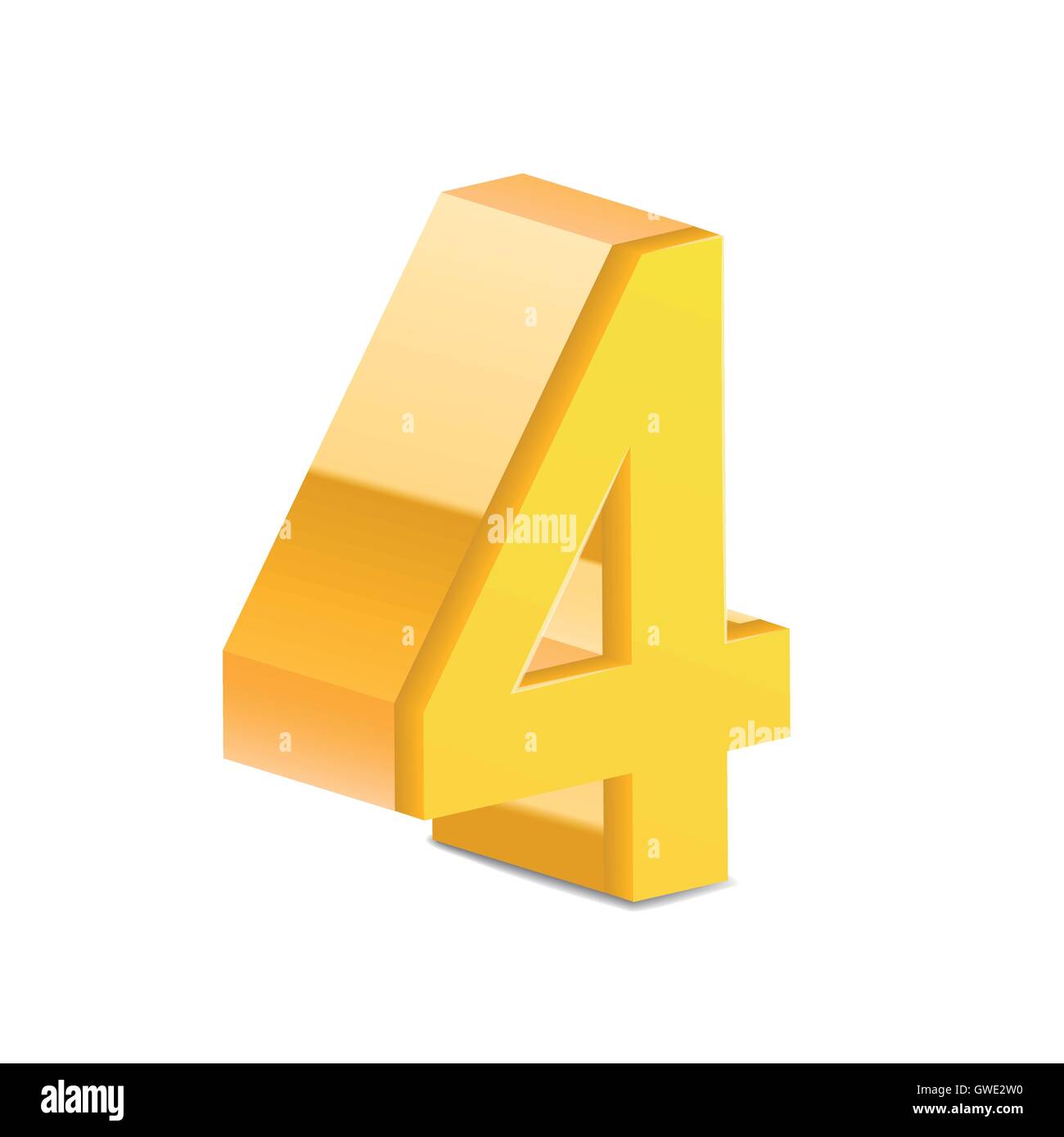 3D image shiny yellow number 4 isolated on white background Stock ...