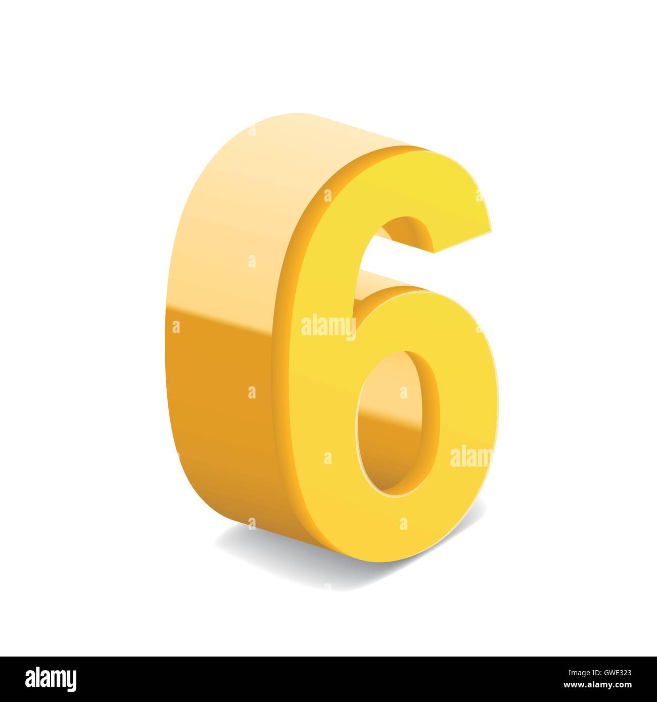 3D image shiny yellow number 6 isolated on white background Stock ...