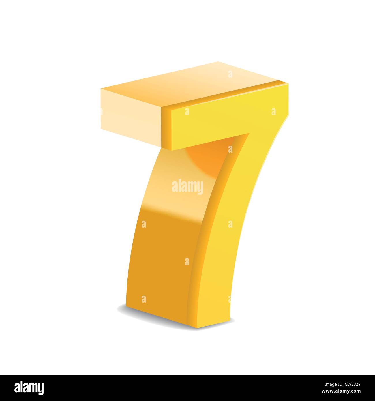 3D image shiny yellow number 7 isolated on white background Stock ...