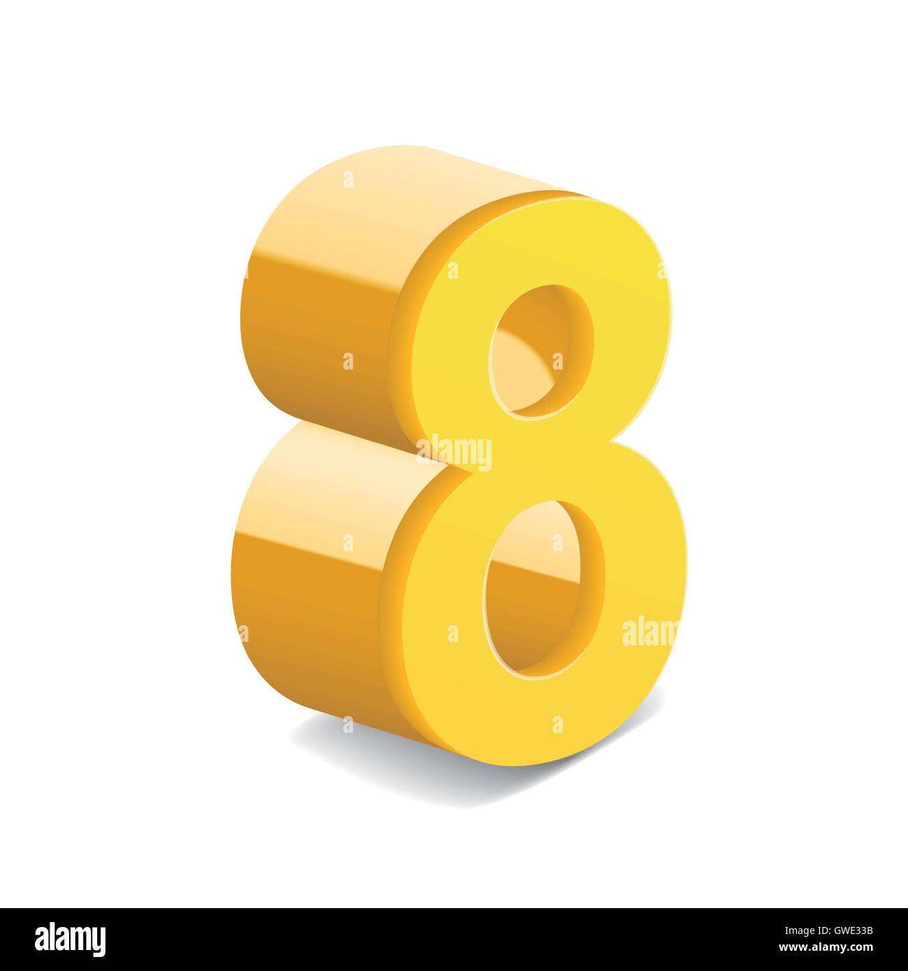 3D image shiny yellow number 8 isolated on white background Stock ...