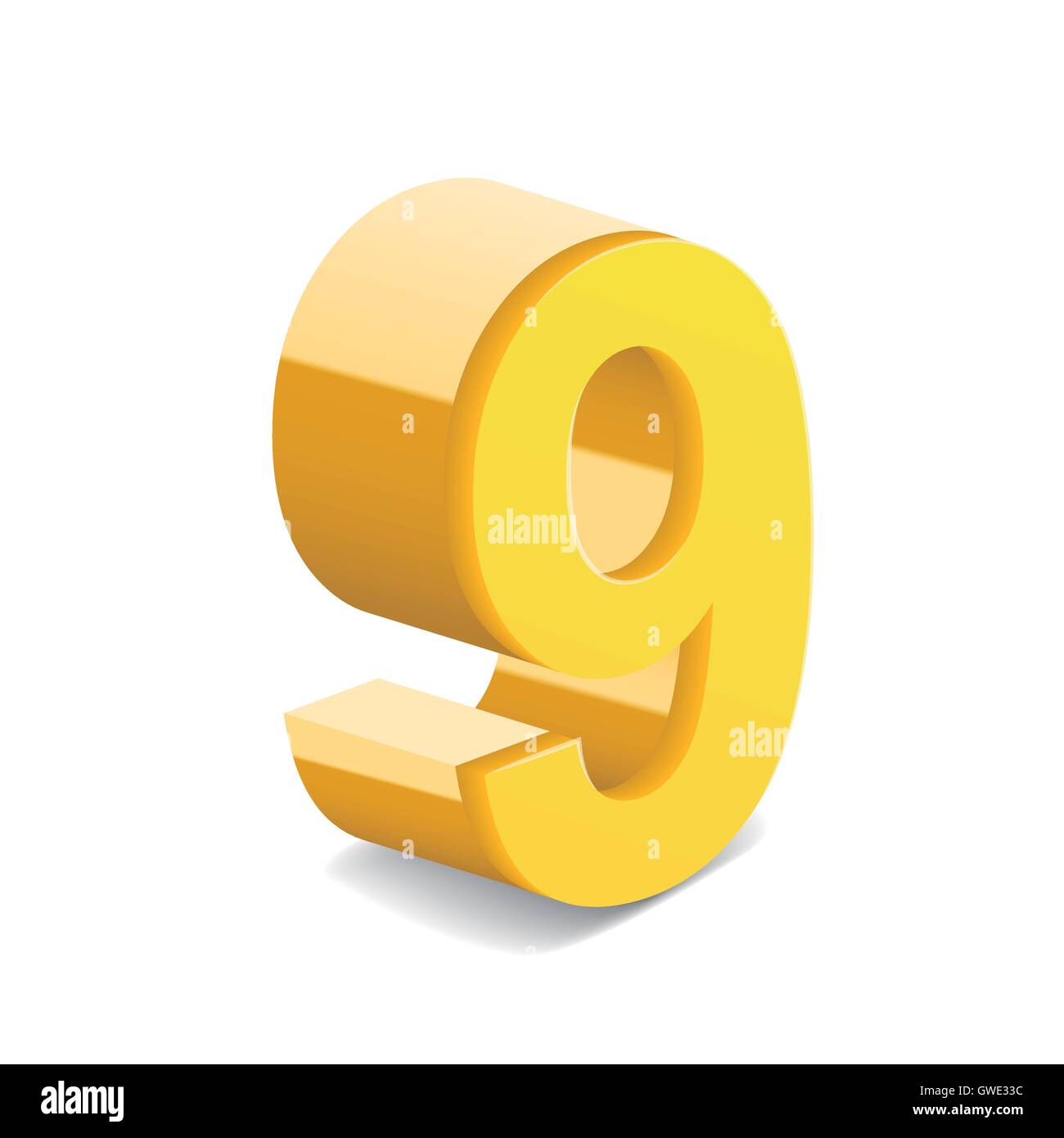 3D image shiny yellow number 9 isolated on white background Stock ...