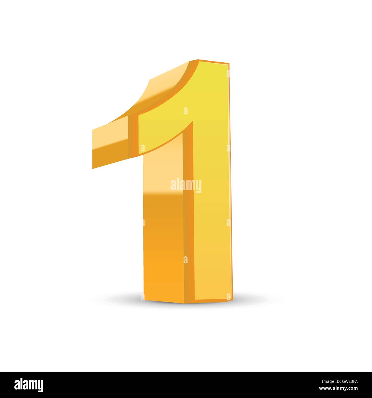 3D image shiny yellow number 1 isolated on white background Stock ...