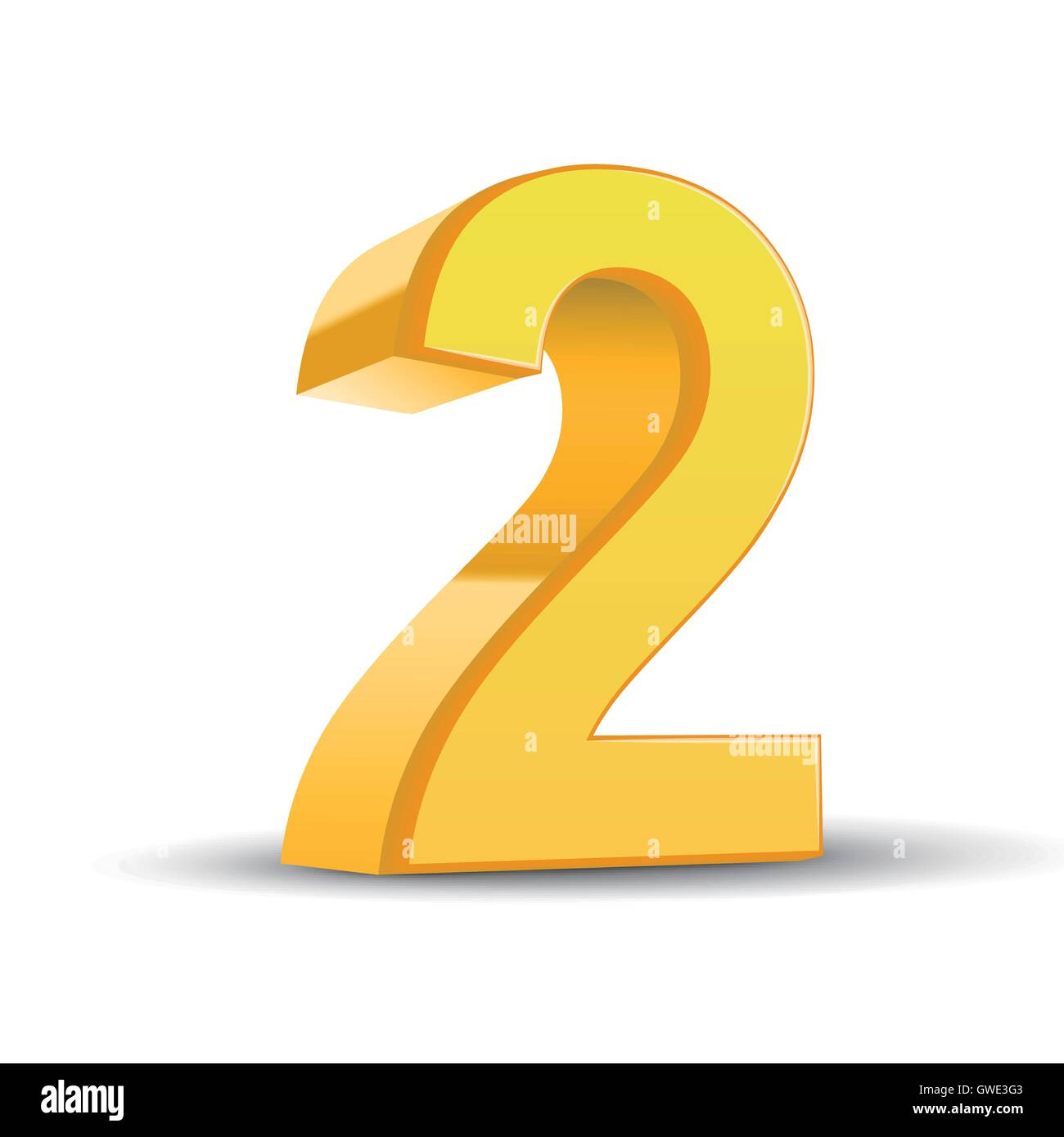 3D image shiny yellow number 2 isolated on white background Stock ...