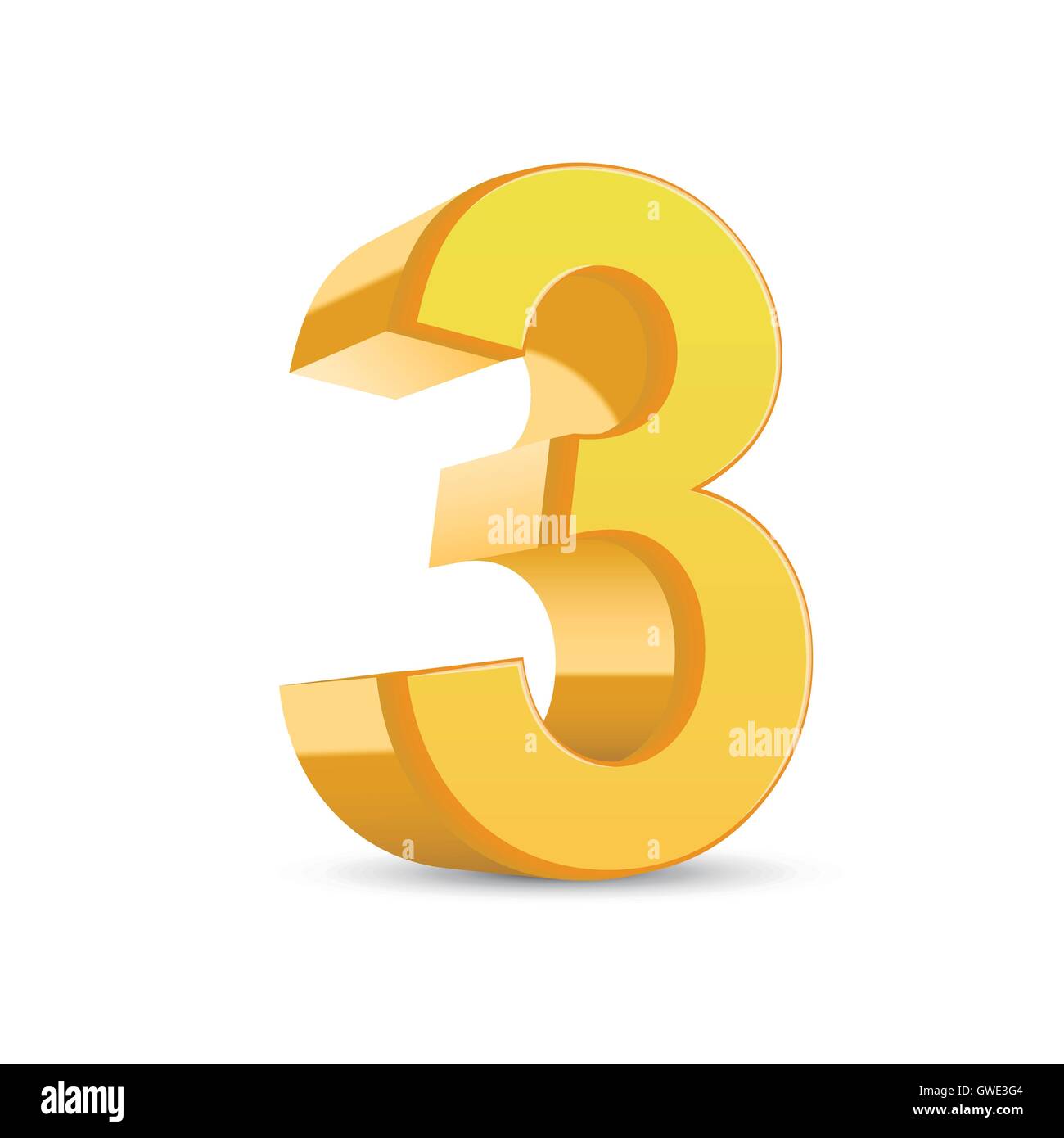 3D image shiny yellow number 3 isolated on white background Stock ...