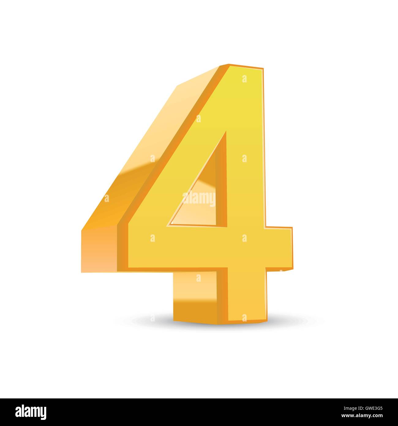 3D image shiny yellow number 4 isolated on white background Stock ...
