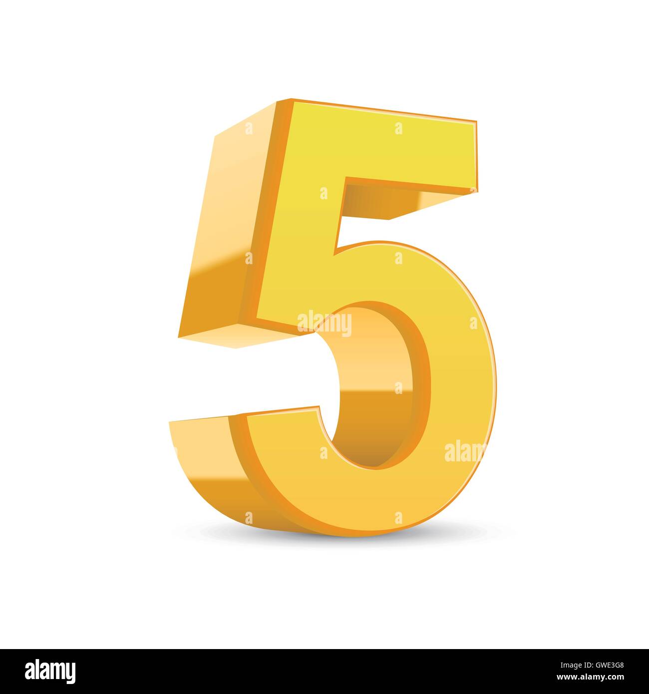 3D image shiny yellow number 5 isolated on white background Stock ...