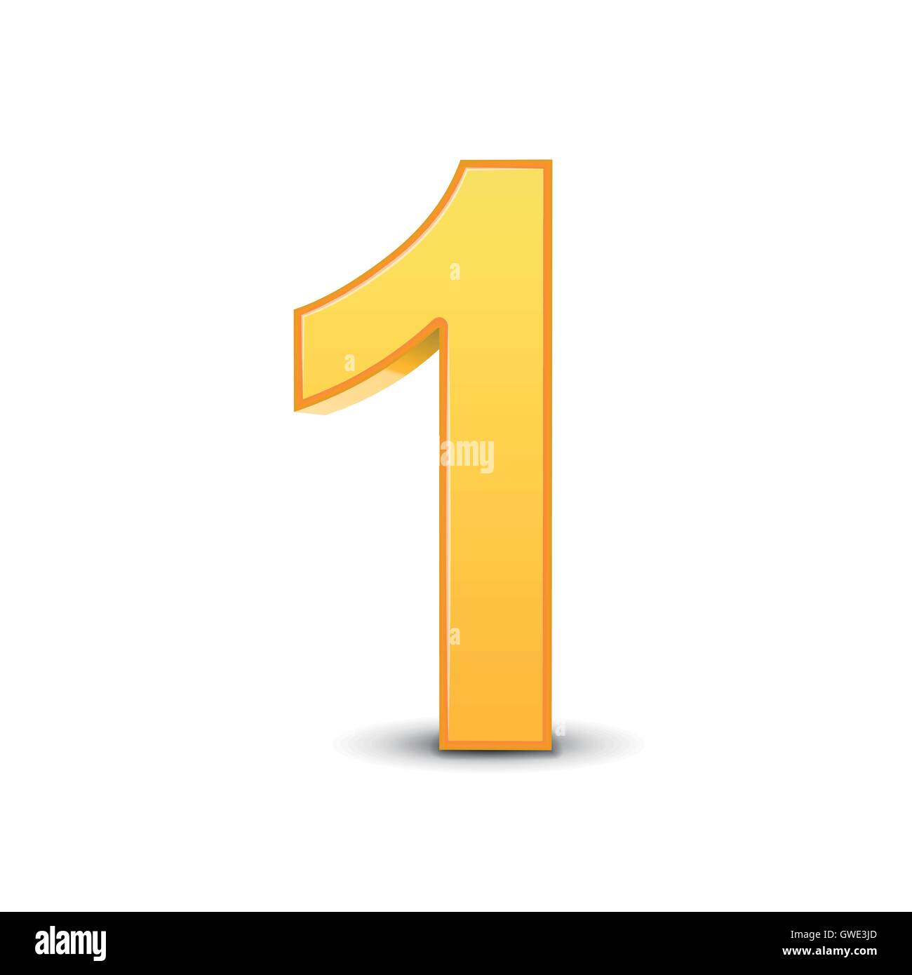 3D image shiny yellow number 1 isolated on white background Stock ...