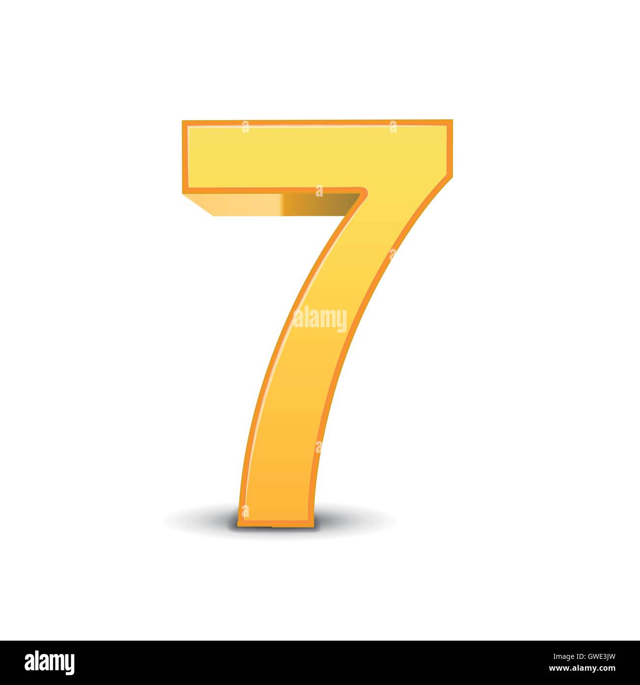 3D image shiny yellow number 7 isolated on white background Stock ...