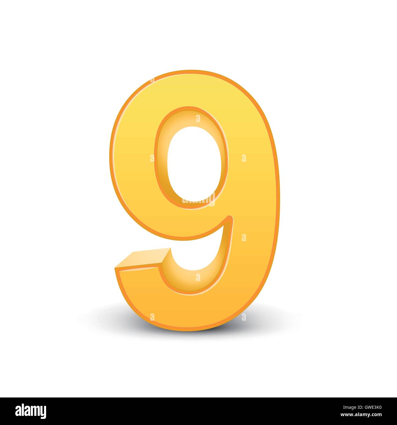 3D image shiny yellow number 9 isolated on white background Stock ...
