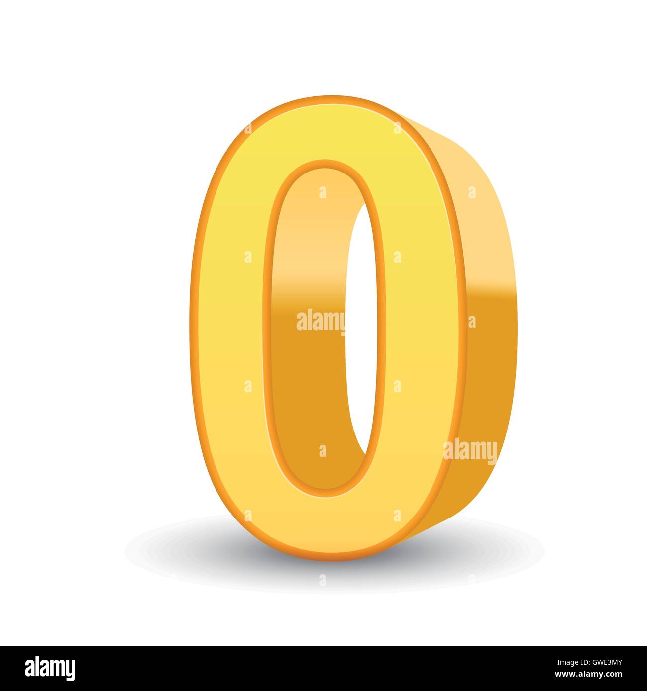 3D image shiny yellow number 0 isolated on white background Stock ...