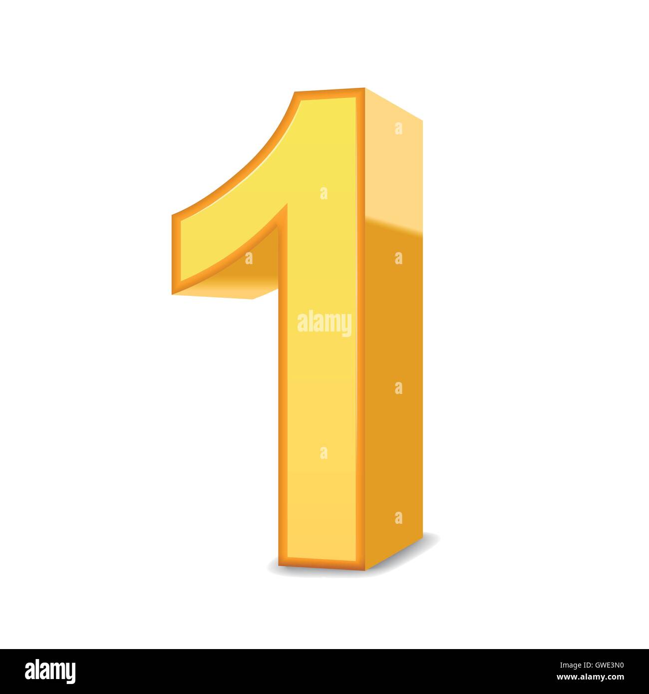 3D image shiny yellow number 1 isolated on white background Stock ...
