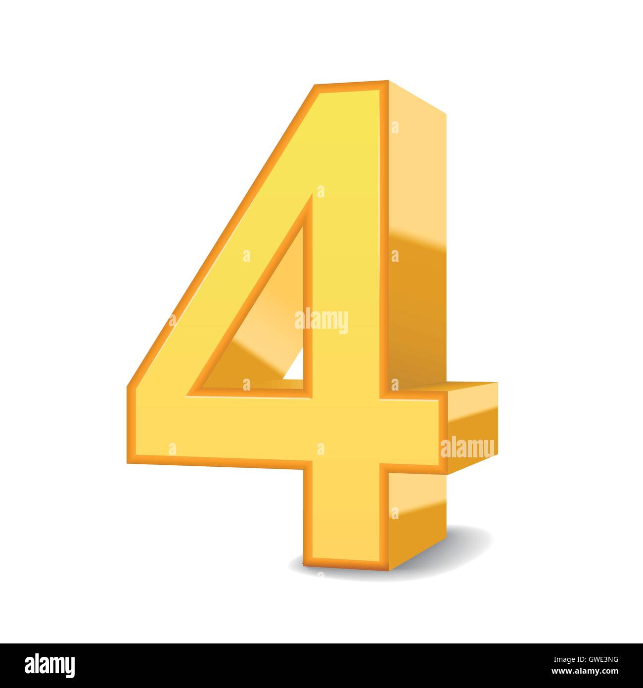 3D image shiny yellow number 4 isolated on white background Stock ...
