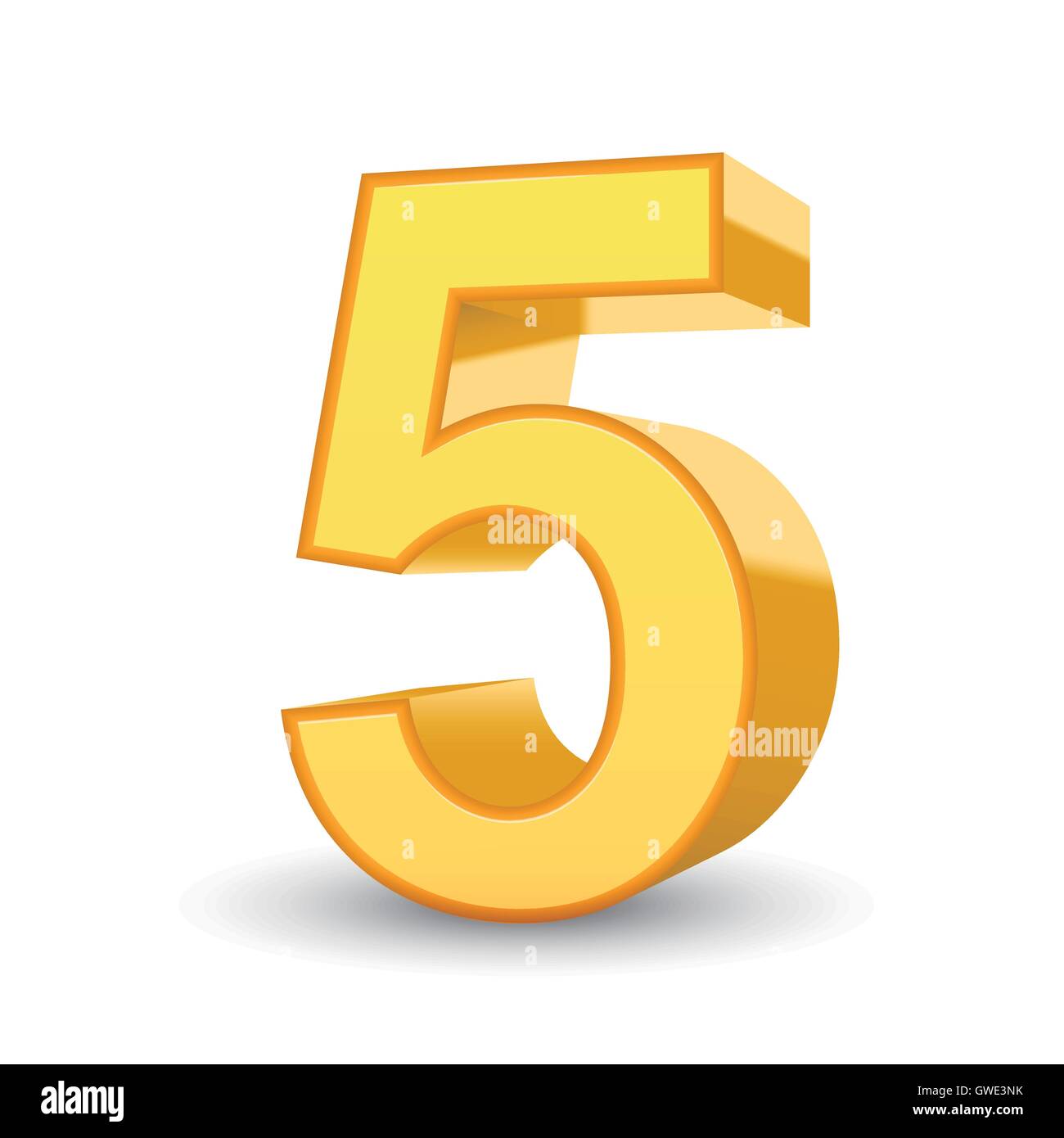 3D image shiny yellow number 5 isolated on white background Stock ...