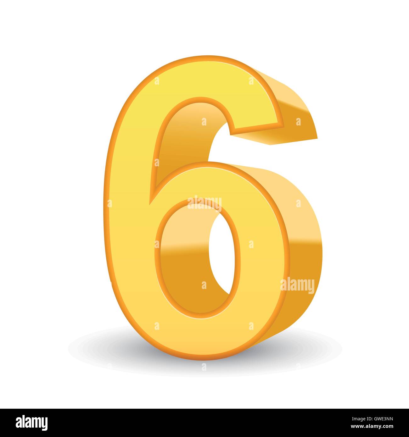3D image shiny yellow number 6 isolated on white background Stock ...