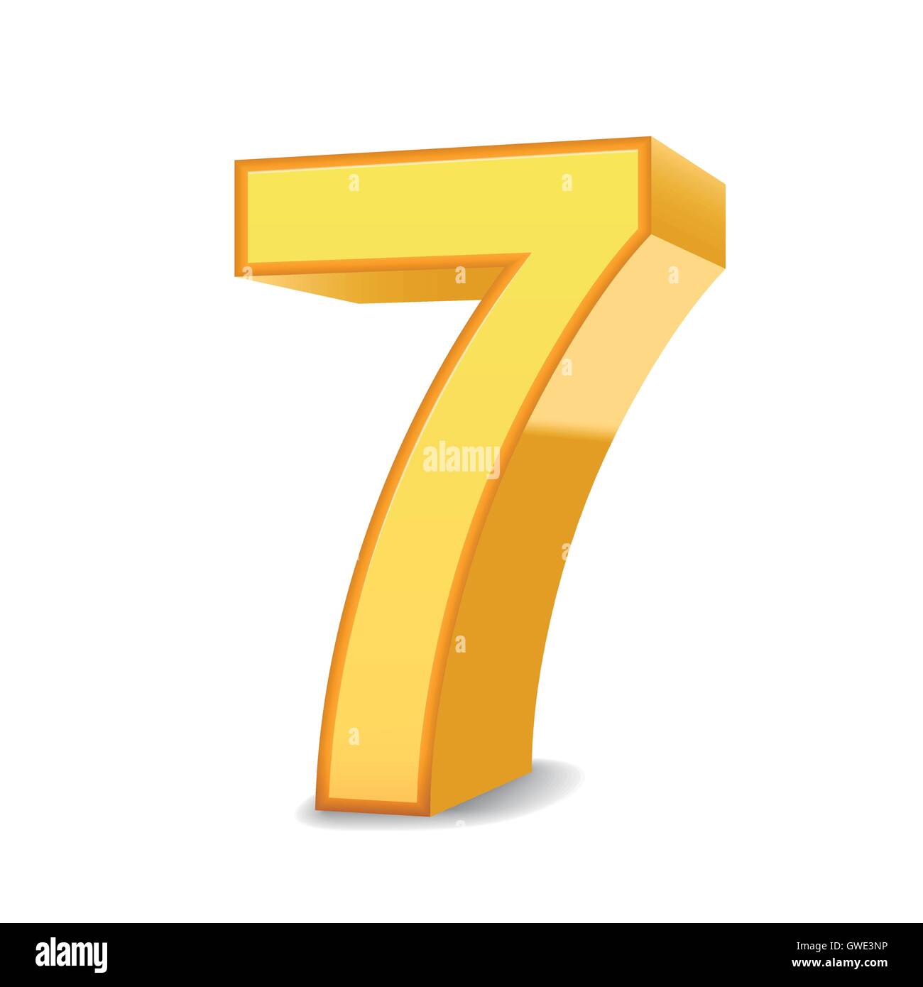 3D image shiny yellow number 7 isolated on white background Stock ...