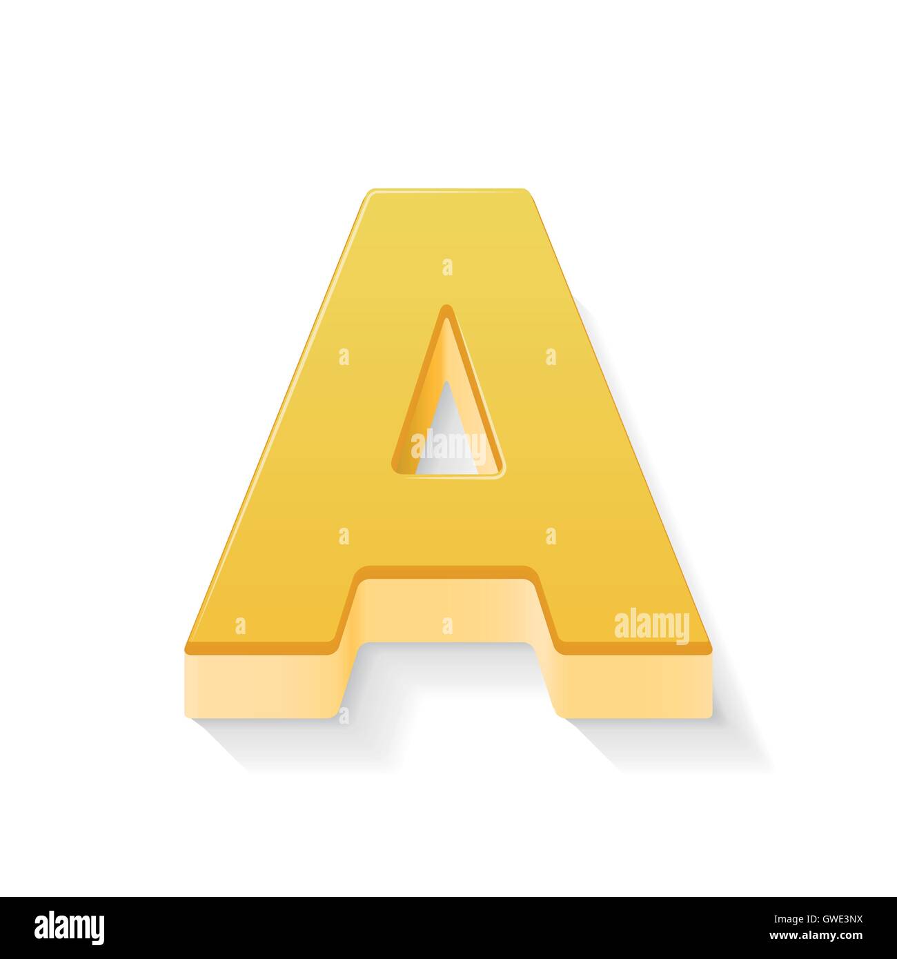 3D image yellow letter A isolated on white background Stock Vector ...