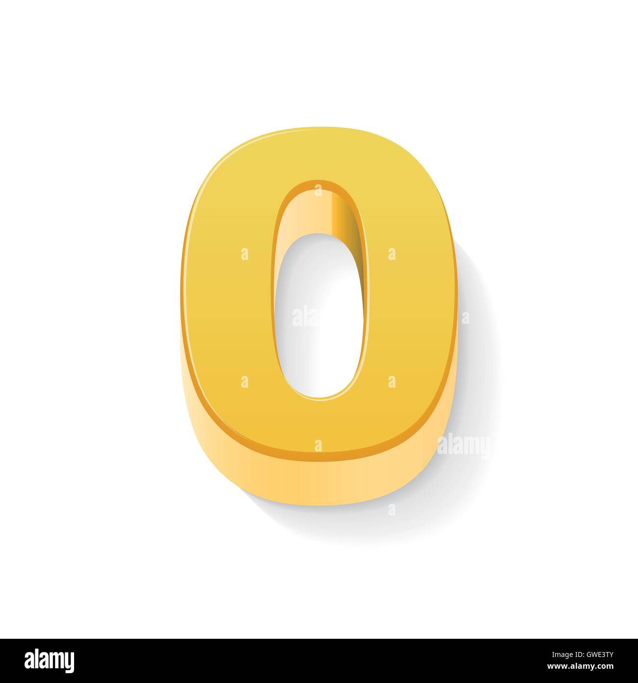 3D image shiny yellow number 0 isolated on white background Stock ...