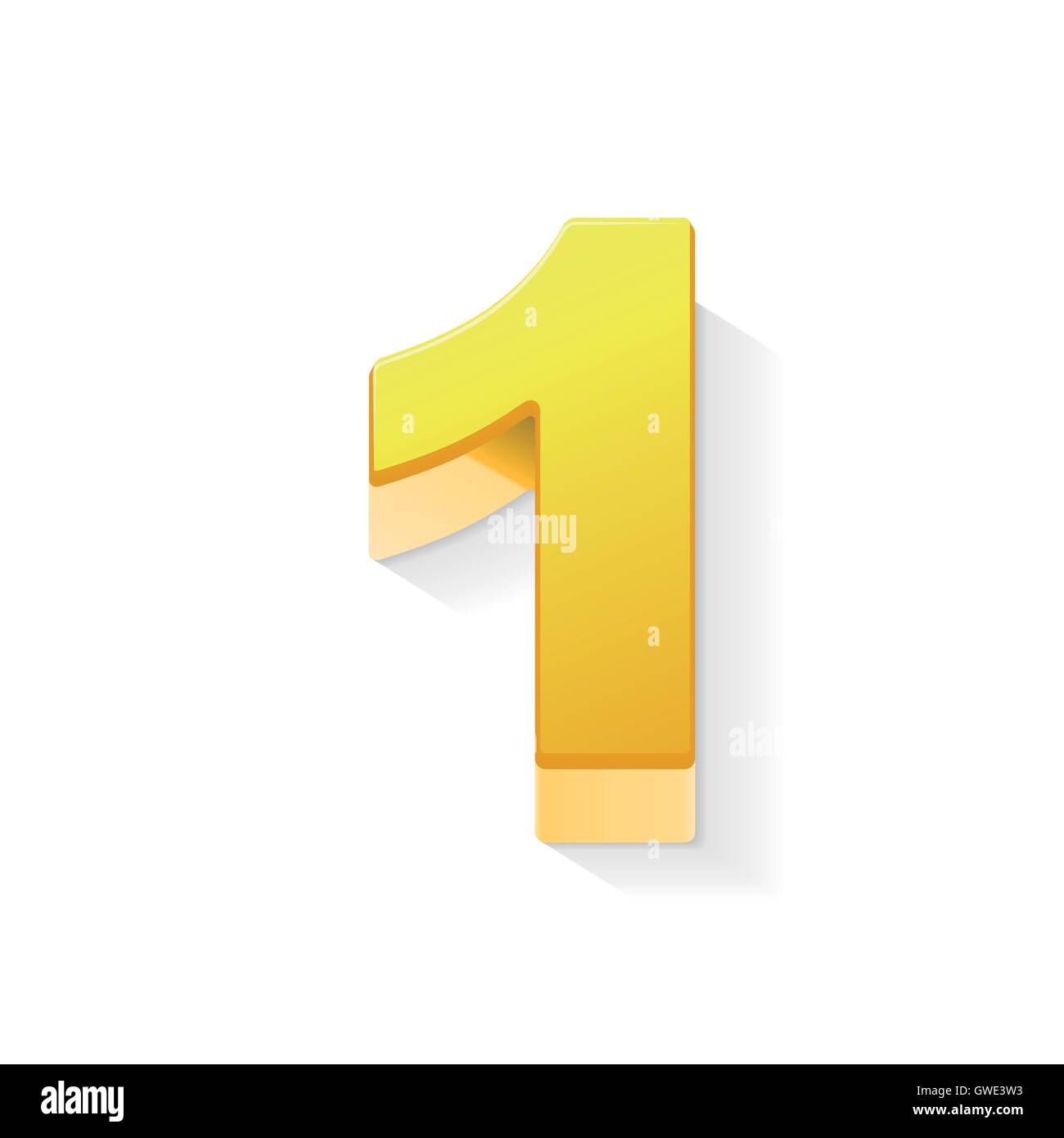 3D image shiny yellow number 1 isolated on white background Stock ...