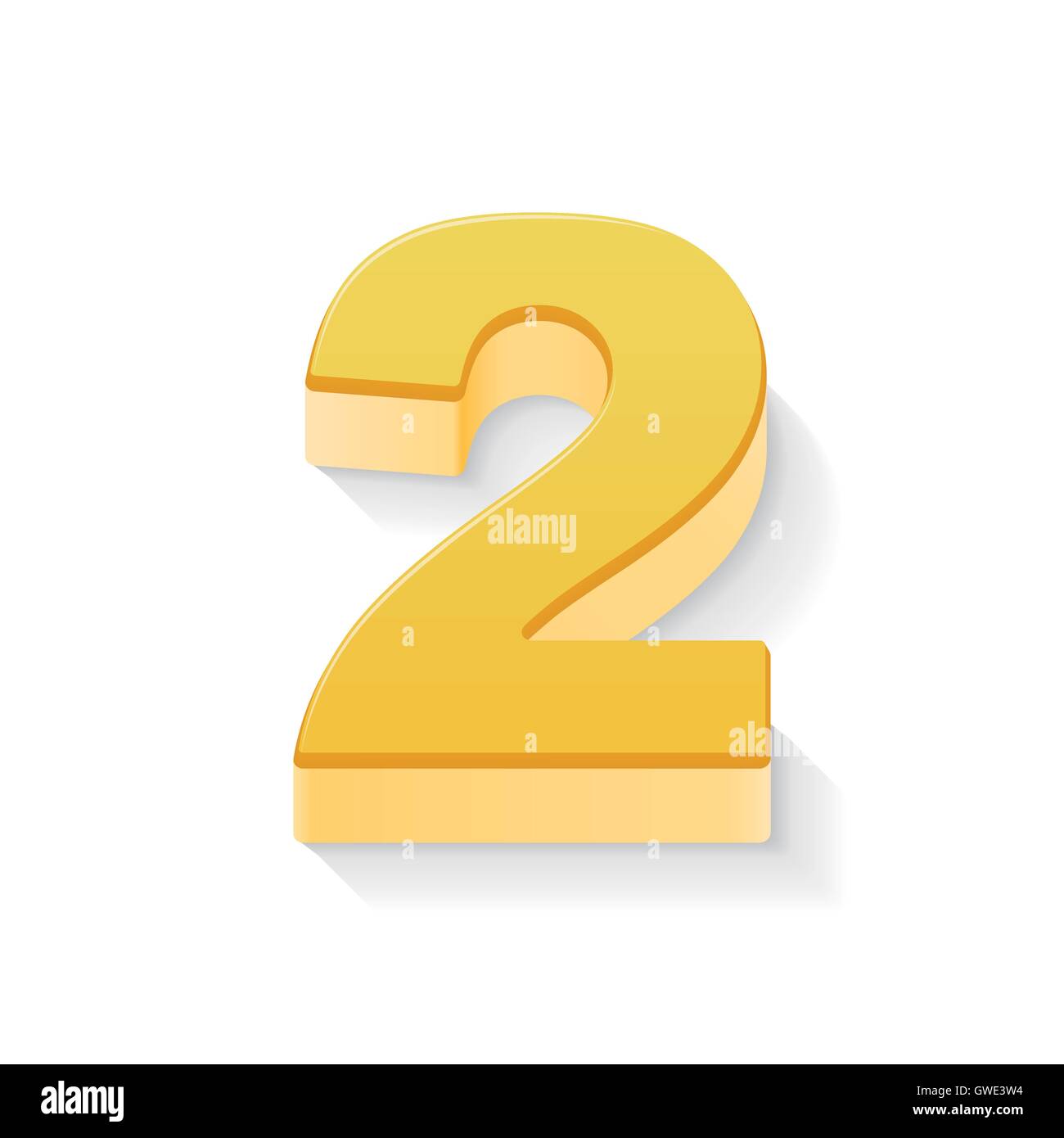 3D image shiny yellow number 2 isolated on white background Stock ...