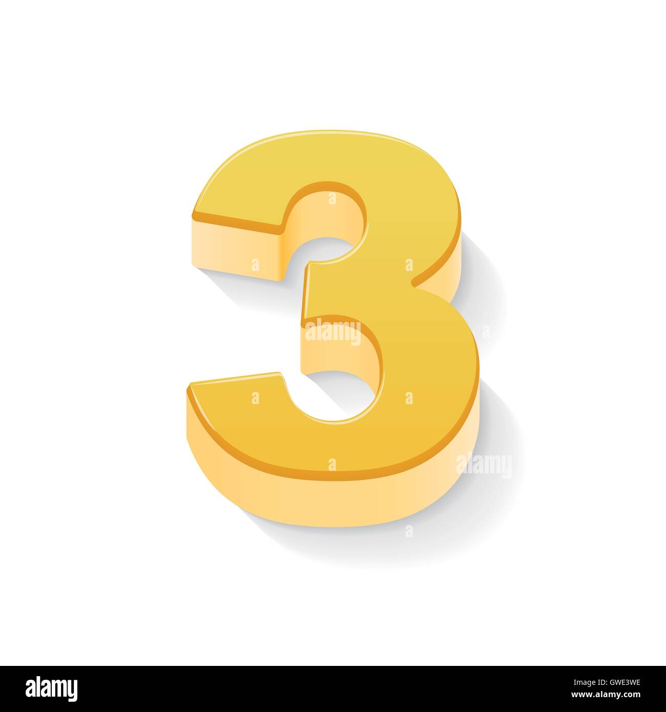 3D image shiny yellow number 3 isolated on white background Stock ...