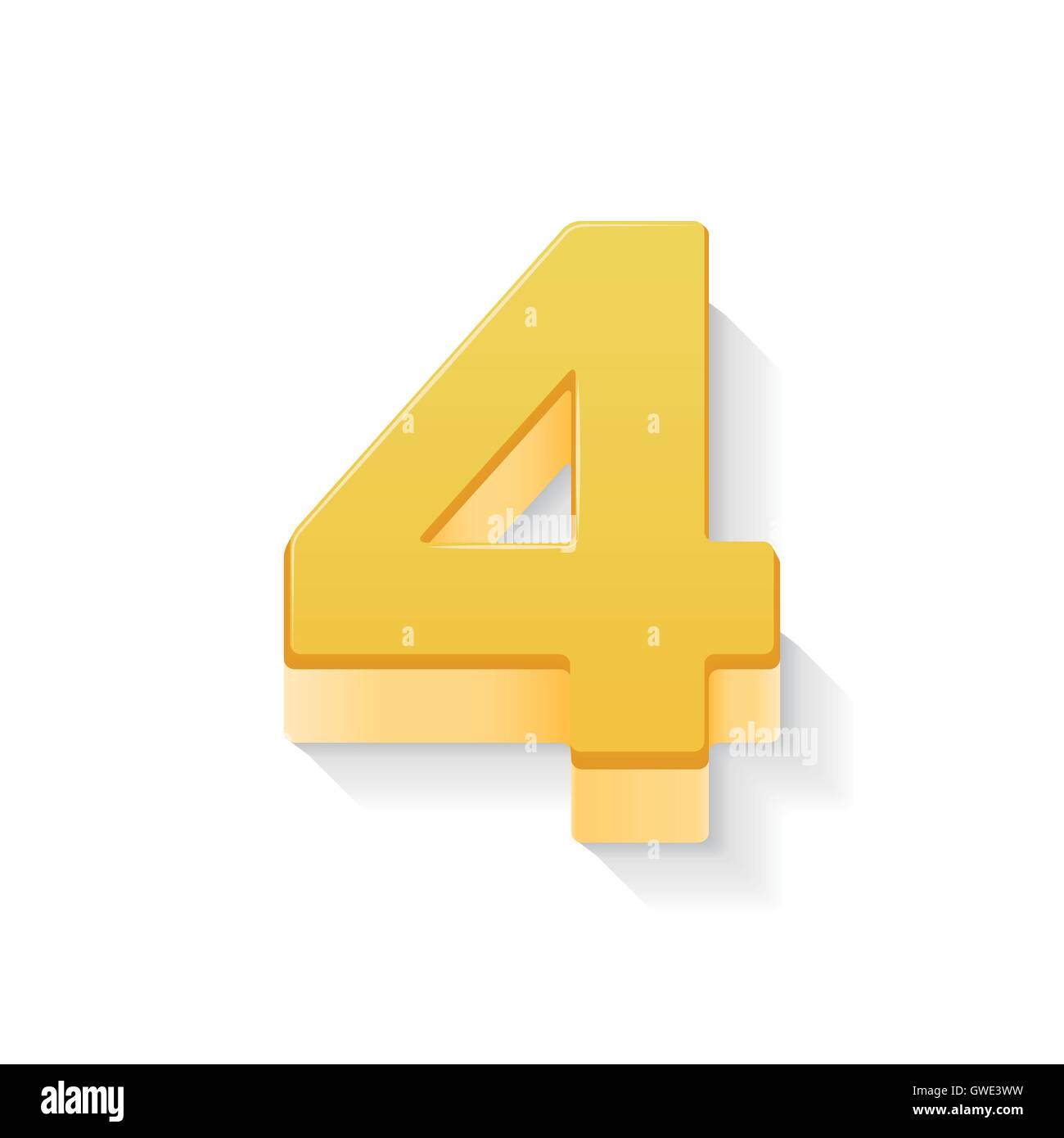 3D image shiny yellow number 4 isolated on white background Stock ...