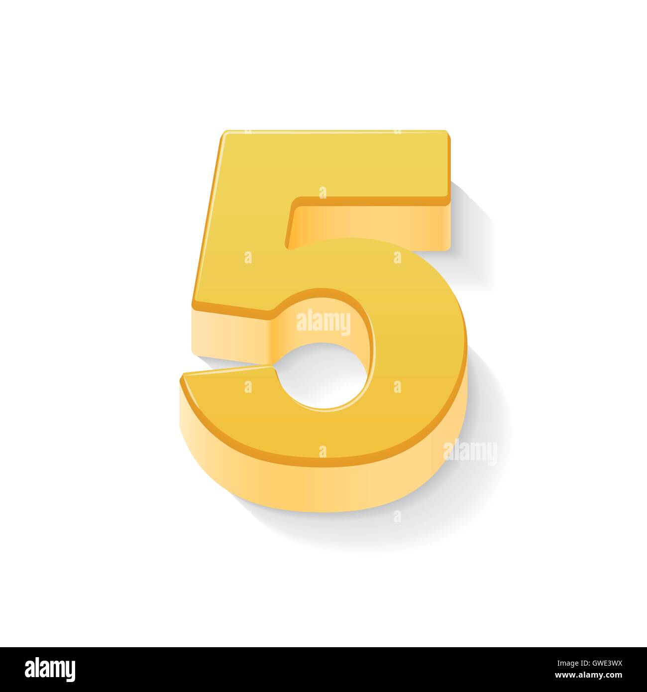 3D image shiny yellow number 5 isolated on white background Stock ...