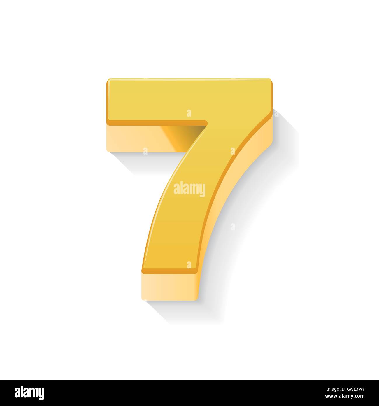 3D image shiny yellow number 7 isolated on white background Stock ...