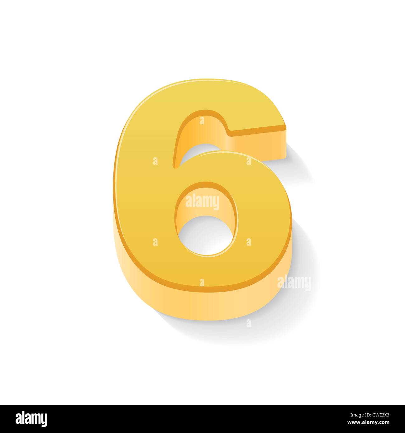 3D image shiny yellow number 6 isolated on white background Stock ...