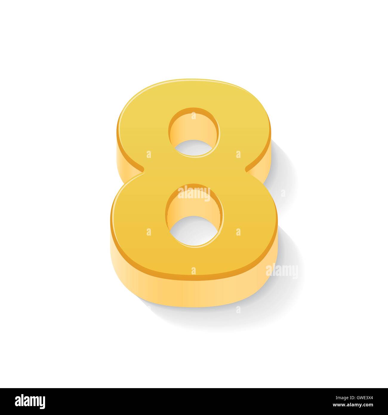 3D image shiny yellow number 8 isolated on white background Stock ...