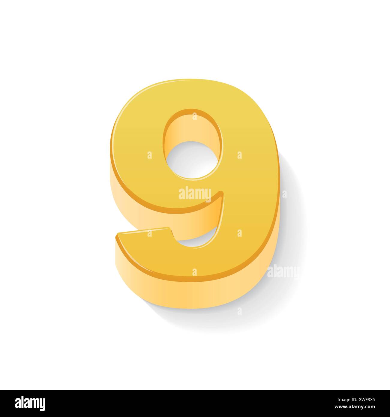 3D image shiny yellow number 9 isolated on white background Stock ...