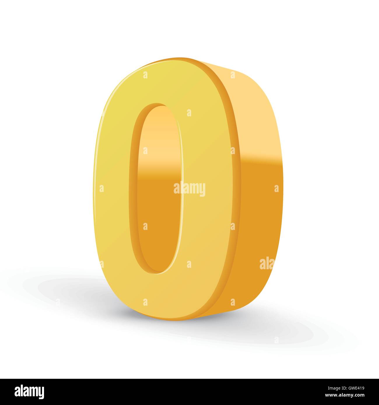3D image shiny yellow number 0 isolated on white background Stock ...