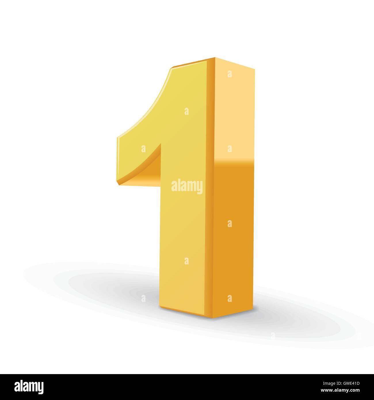 3D image shiny yellow number 1 isolated on white background Stock ...