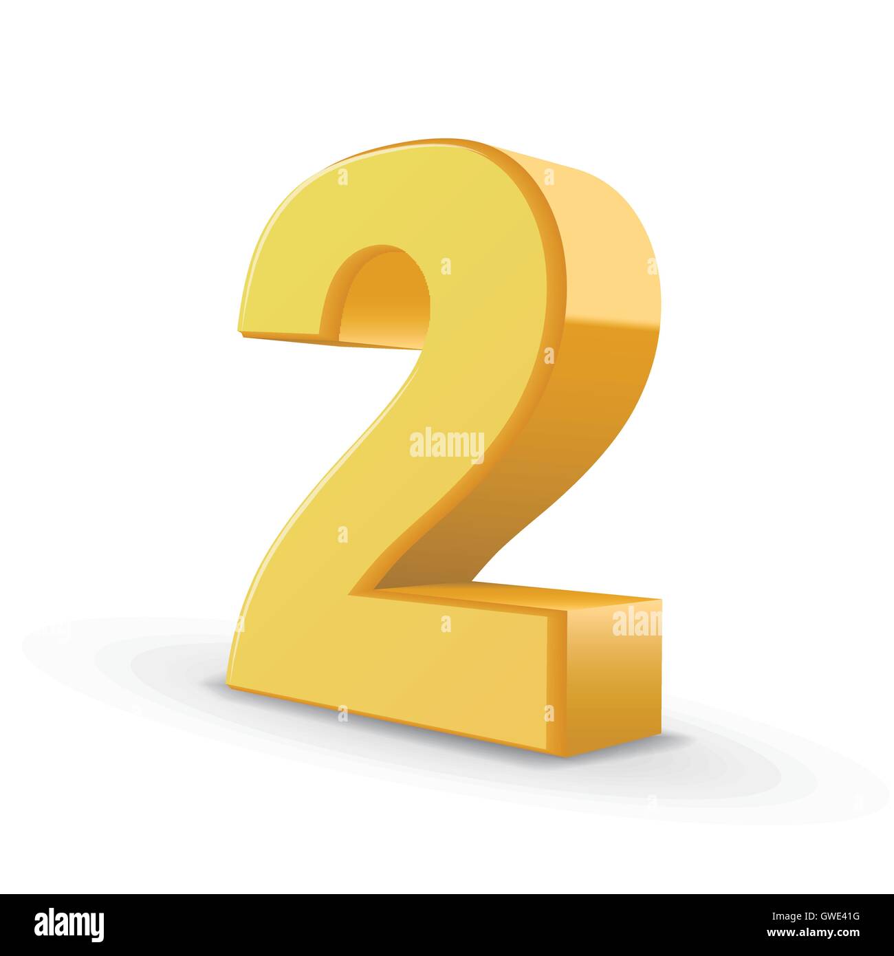 3D image shiny yellow number 2 isolated on white background Stock ...