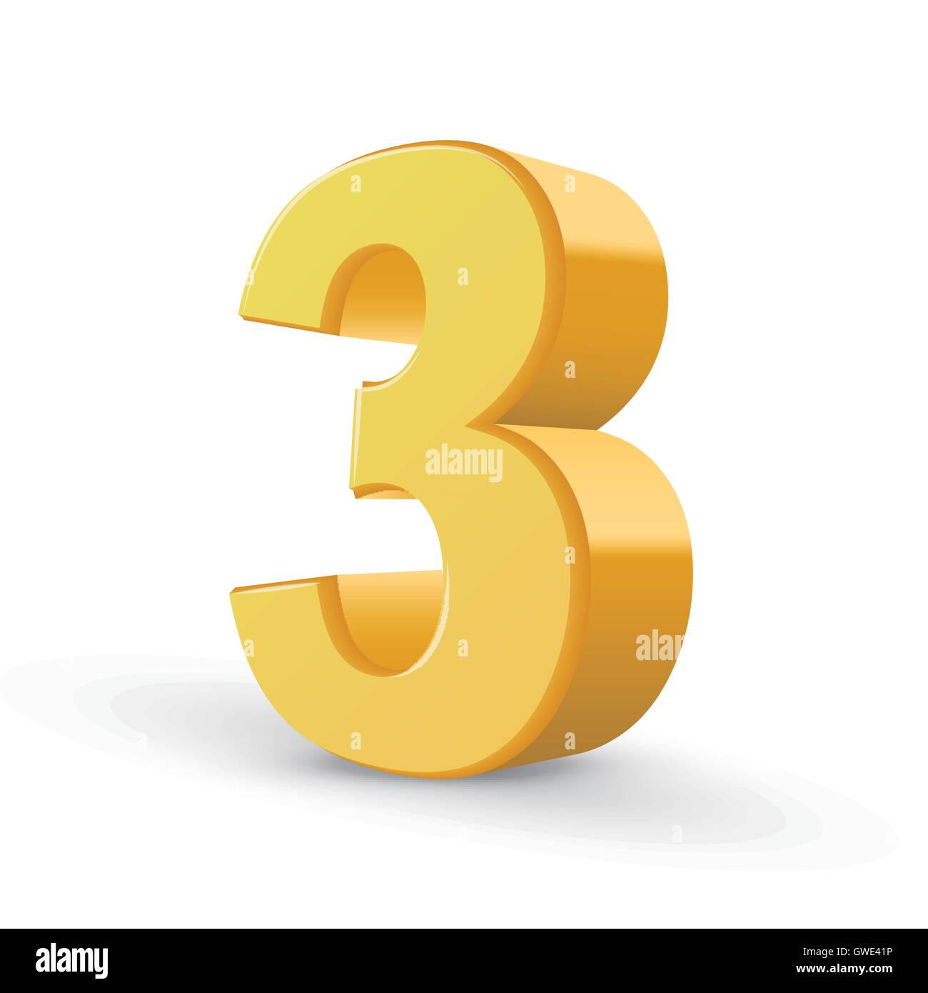 3D image shiny yellow number 3 isolated on white background Stock ...