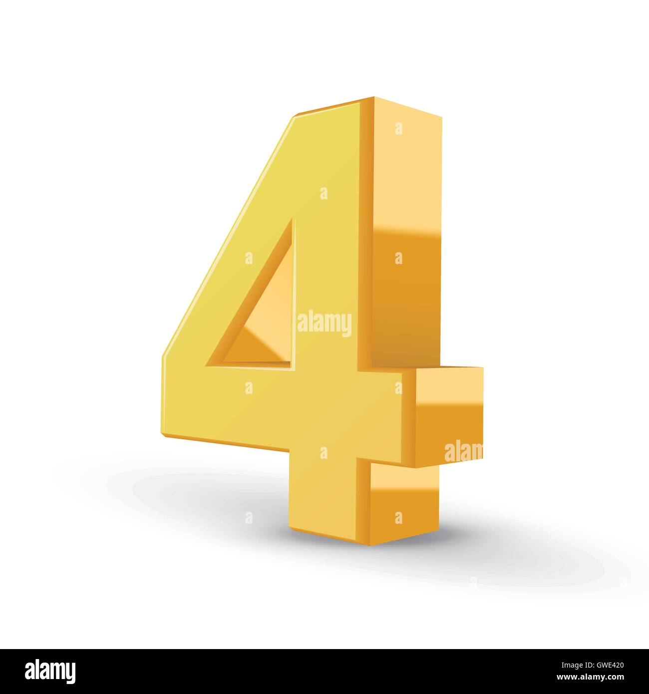 3D image shiny yellow number 4 isolated on white background Stock ...