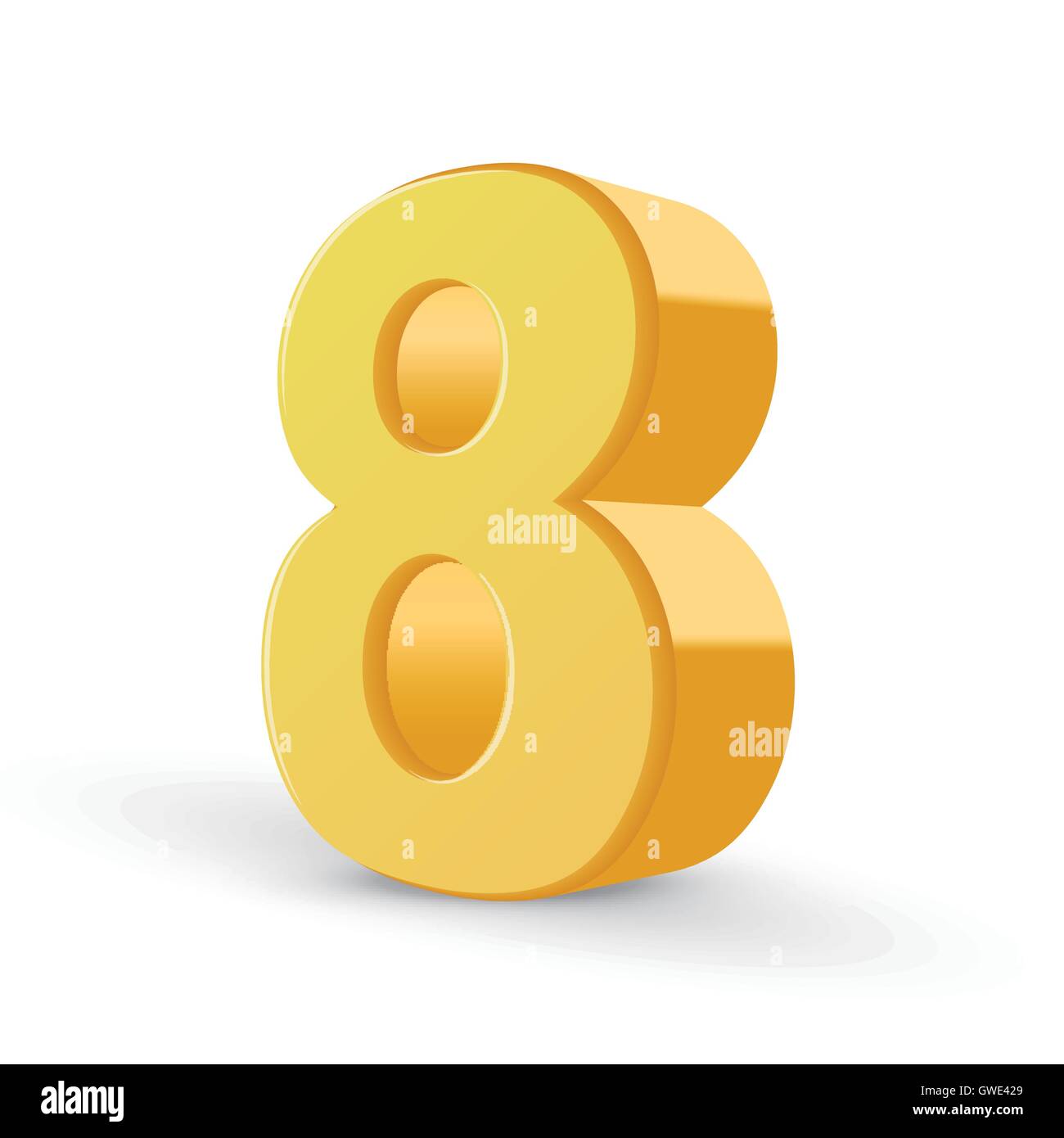 3D image shiny yellow number 8 isolated on white background Stock ...