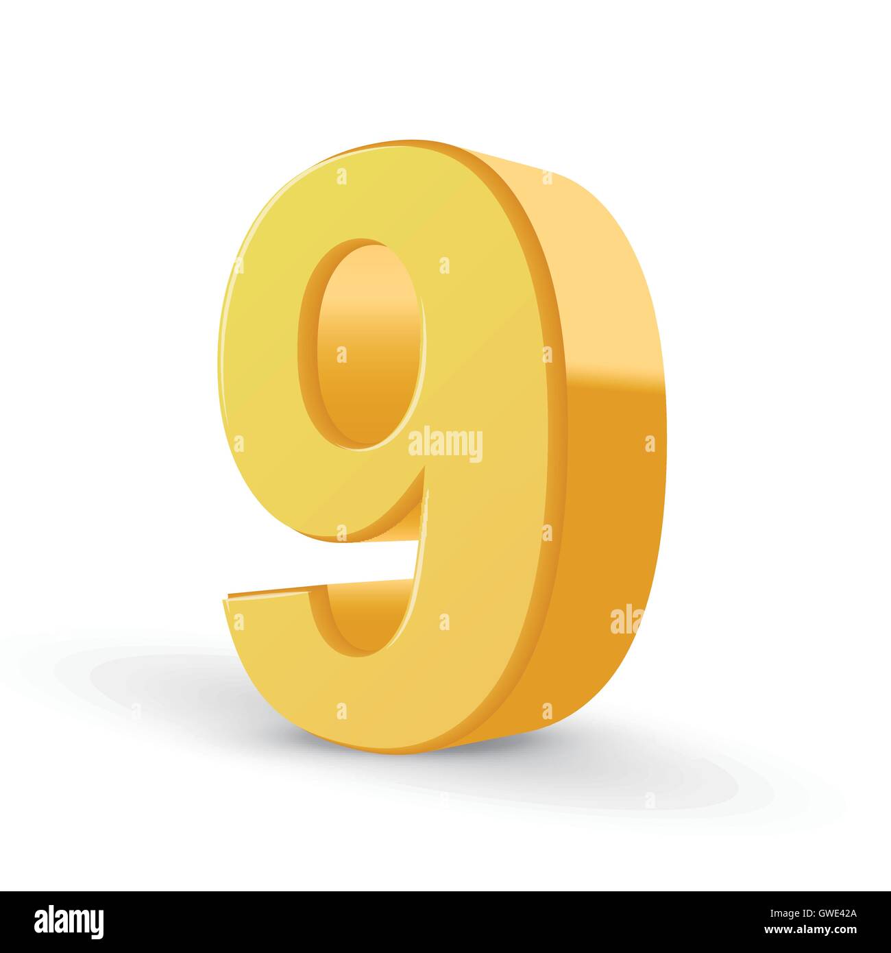 3D image shiny yellow number 9 isolated on white background Stock ...