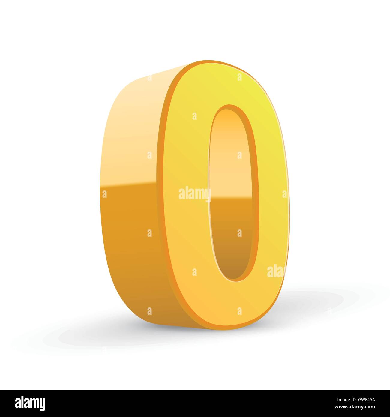 3D image shiny yellow number 0 isolated on white background Stock ...