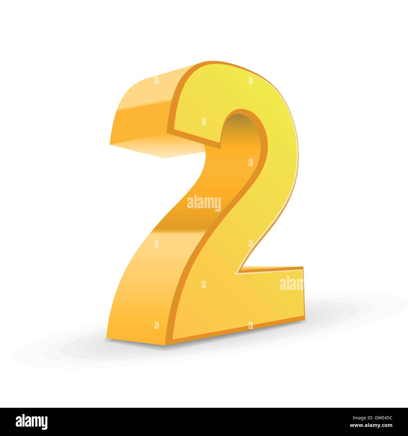 3D image shiny yellow number 2 isolated on white background Stock ...