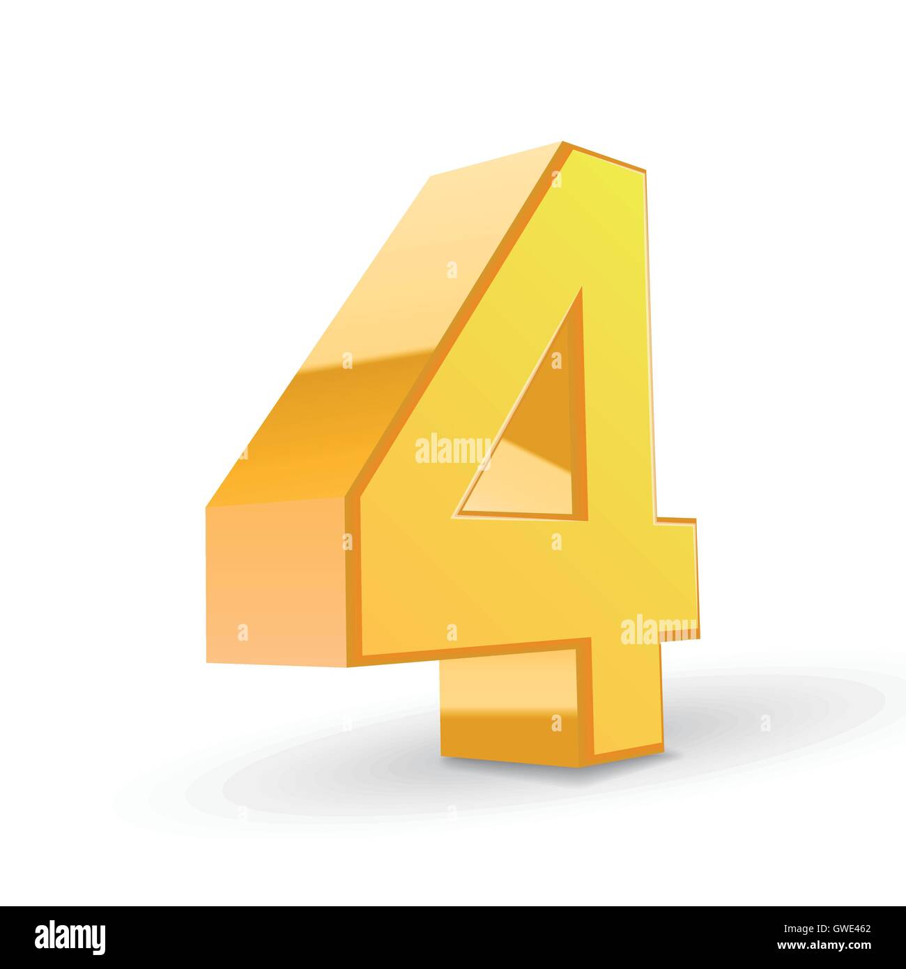 3D image shiny yellow number 4 isolated on white background Stock ...