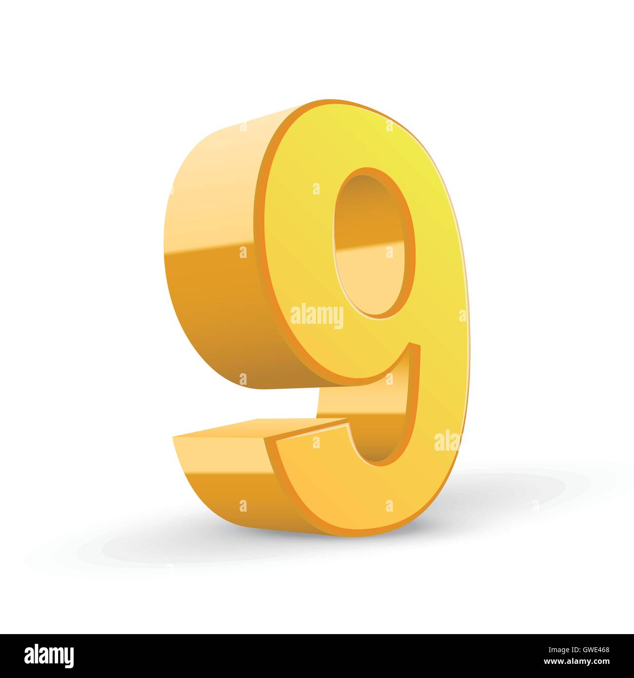 3D image shiny yellow number 9 isolated on white background Stock ...