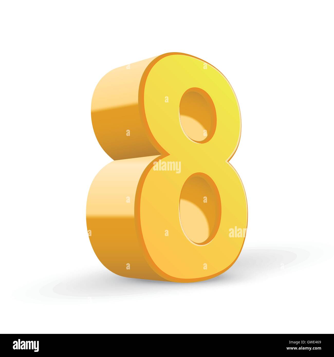 3D image shiny yellow number 8 isolated on white background Stock ...