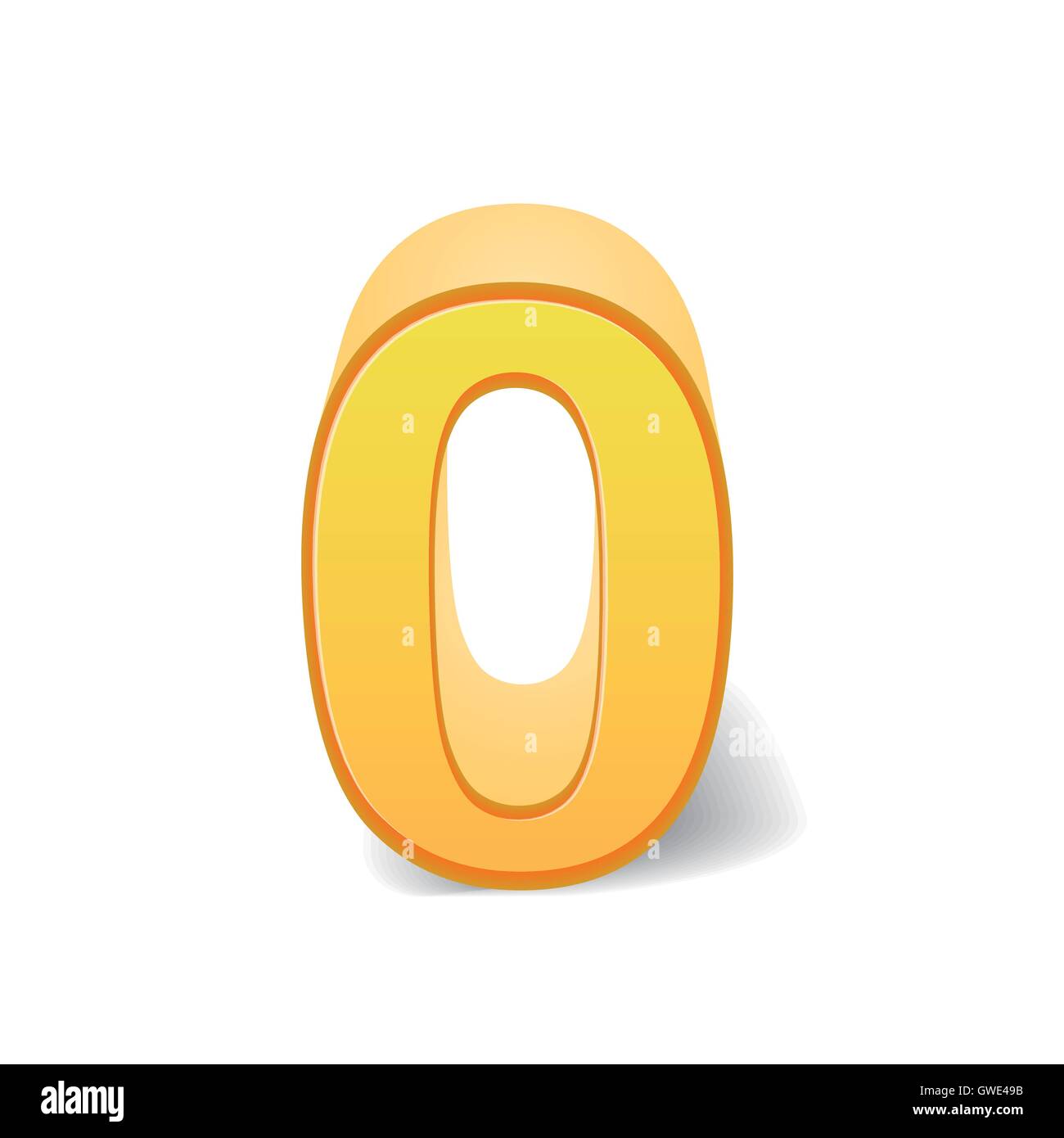 3D image shiny yellow number 0 isolated on white background Stock ...