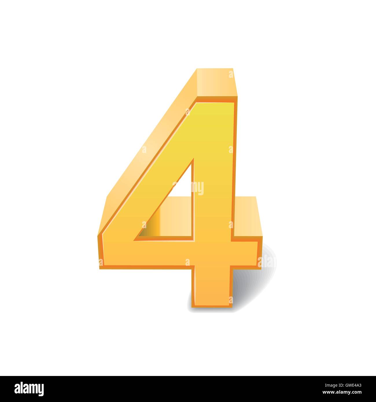3D image shiny yellow number 4 isolated on white background Stock ...